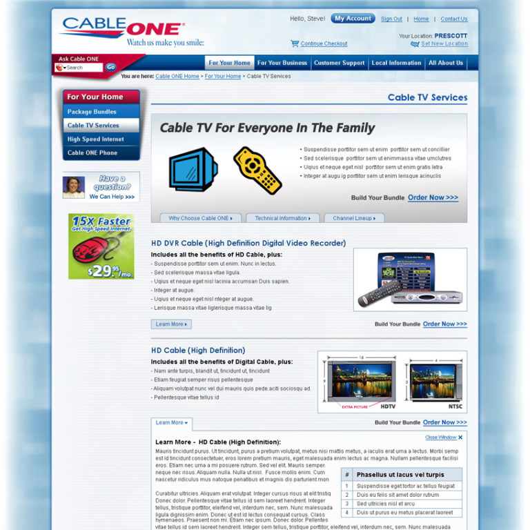 Cable ONE Website – Scott Frisella